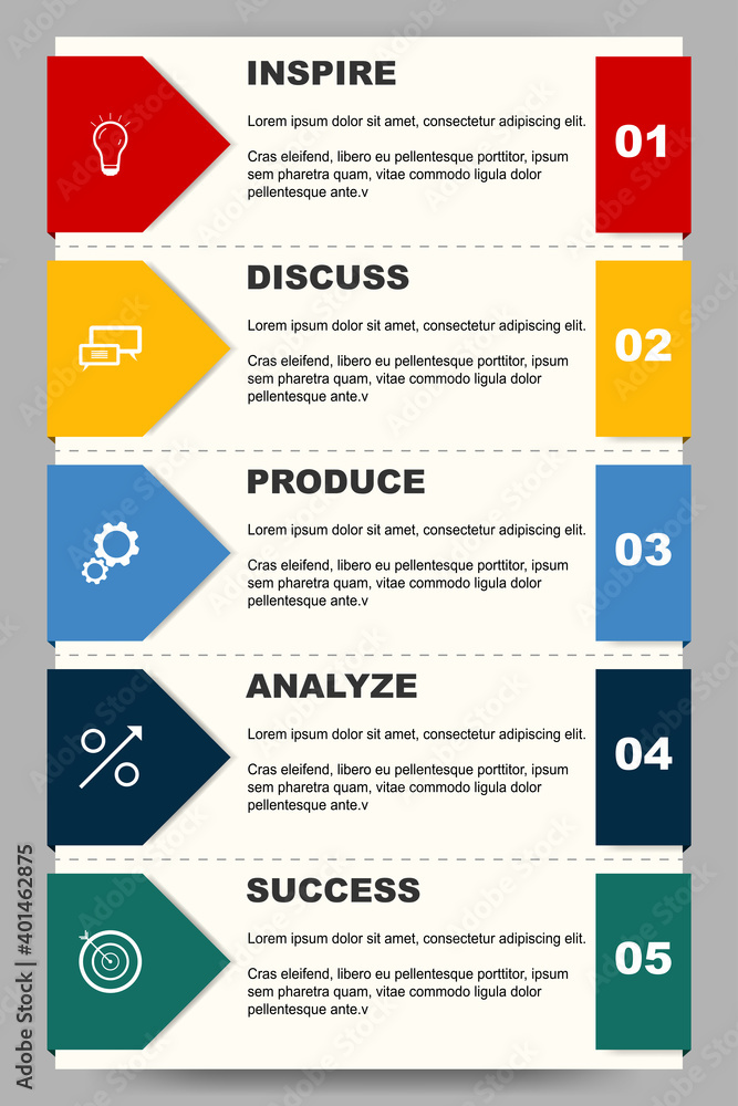 Vertical vector marketing brochure template with 5 business steps ...