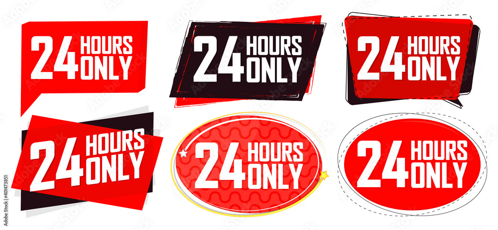 24 hours only, set sale speech bubble banners, discount tags design ...