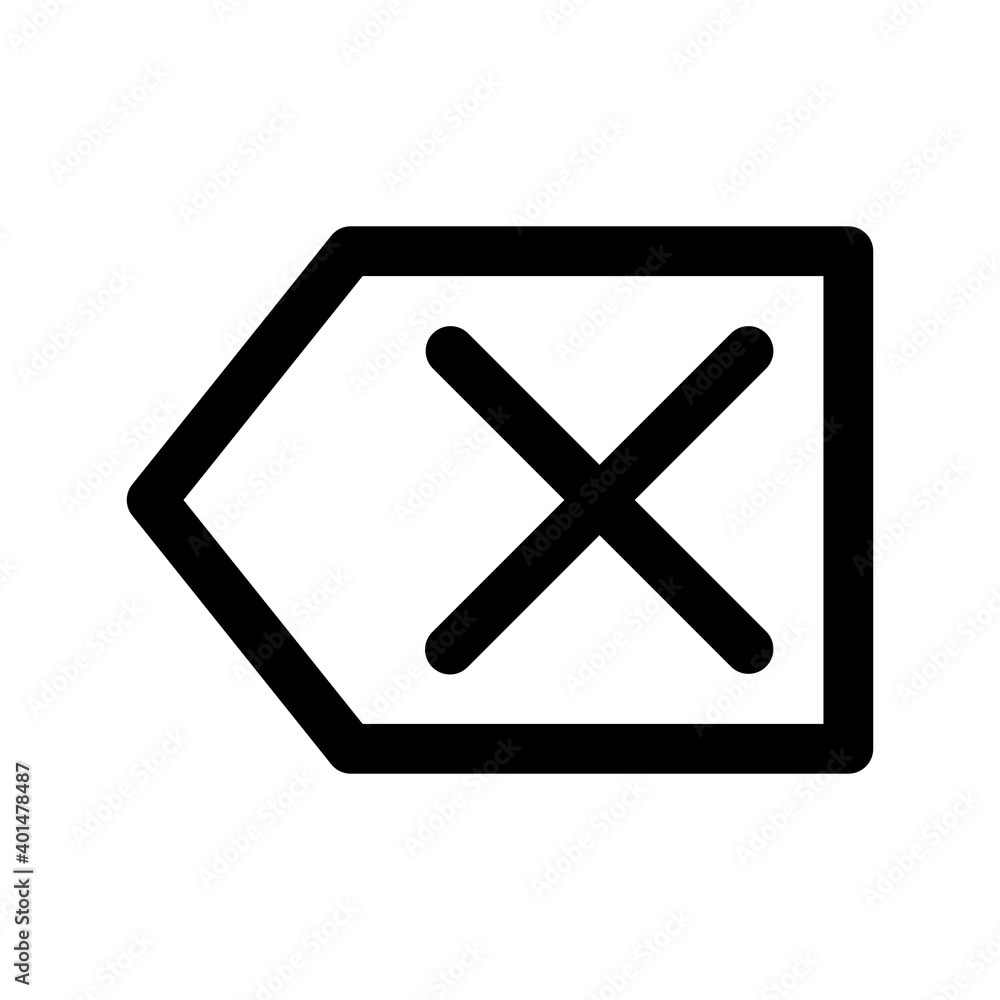 backspace arrow icon vector, left arrow with cross. isolated Stock ...