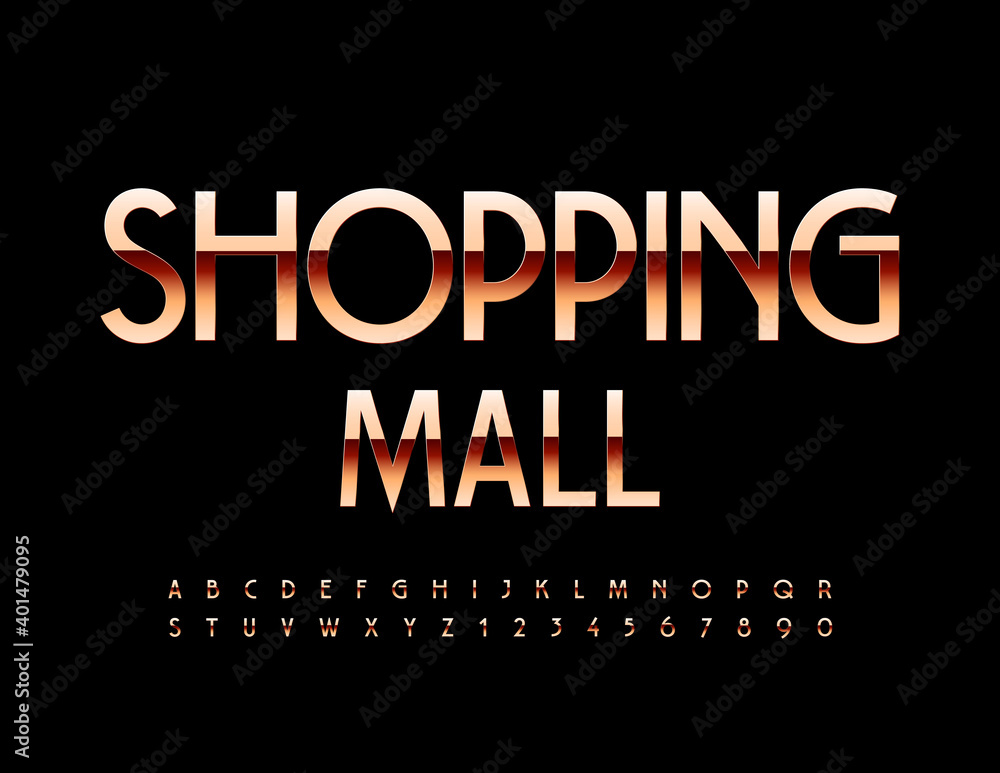 Vector elegant logo Shopping Mall. Shiny Pink Golden Alphabet Letters ...