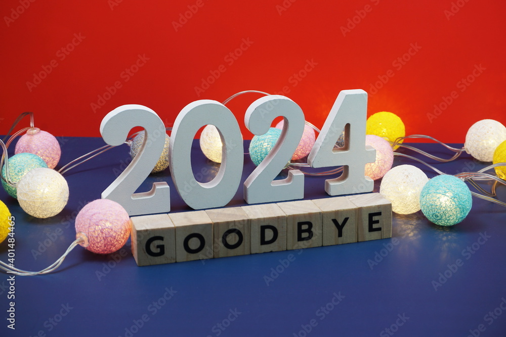 Goodbye 2024 word alphabet letters on red and blue background Stock ...