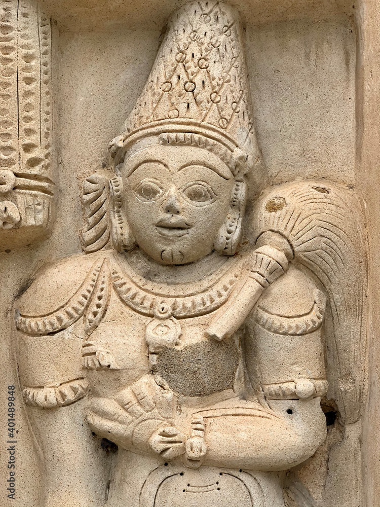 Ancient sandstone carved historical Hindu God sculptures in the temple ...