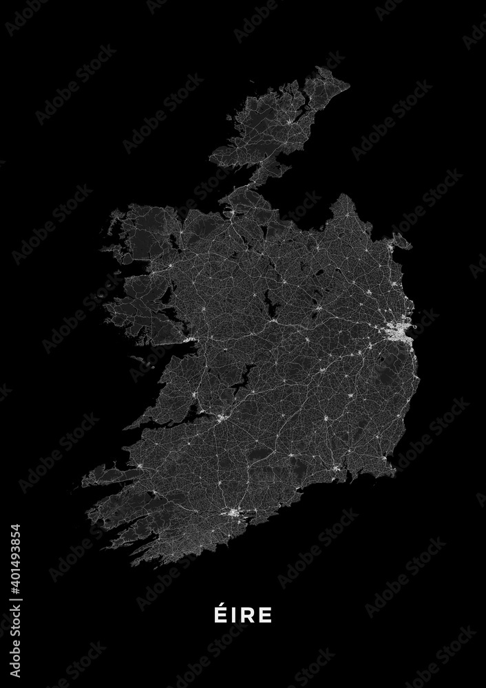 Ireland map poster (portrait). Road map of Ireland. It includes all ...