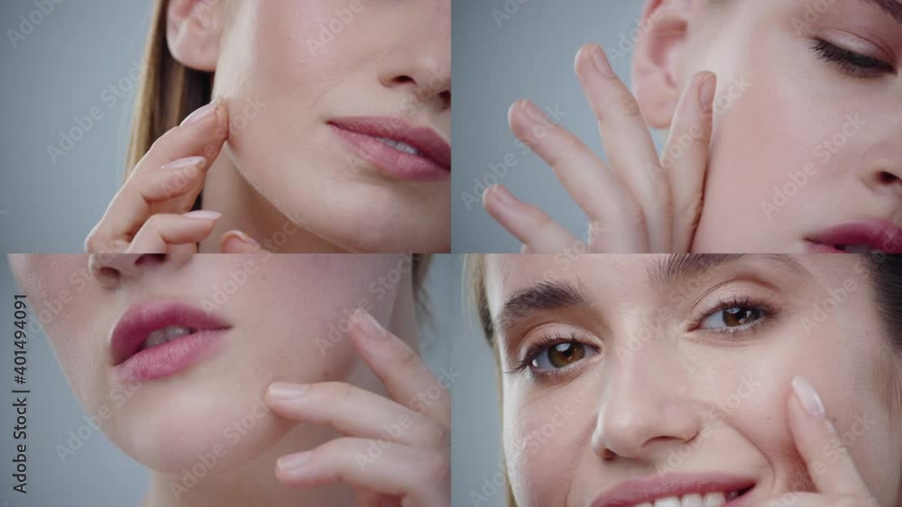 Multi-screen of caucasian beautiful women models with perfect skin ...