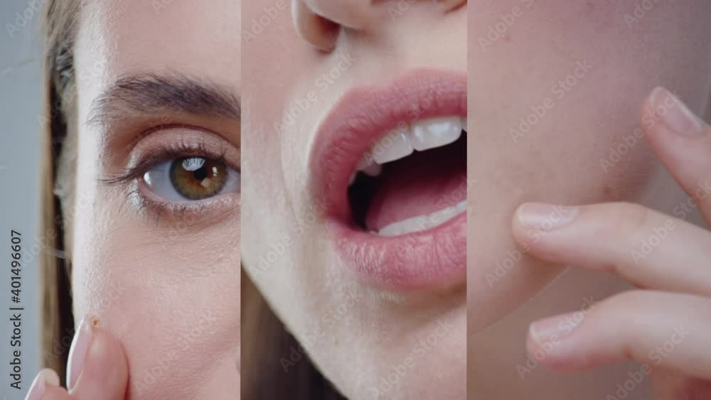 Multi-screen of caucasian beautiful women models with perfect skin ...