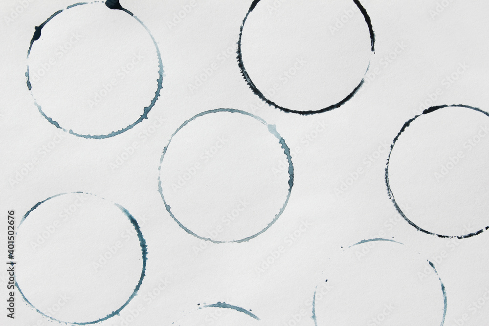 blue shapes of Wine circle and Coffee ring stains. Wine glass marks or ...