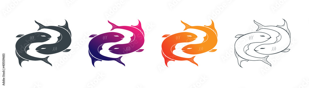 Colorful Pisces zodiac sign depicting two fish moving in opposite ...
