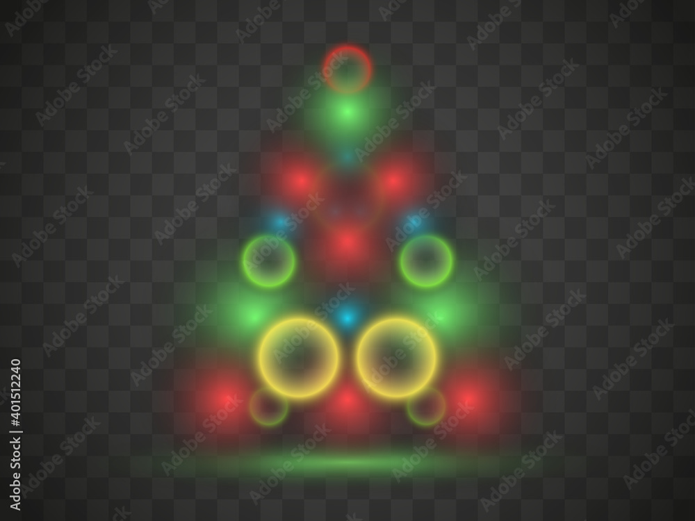 Christmas tree light on a transparent background. Transparent lights in ...