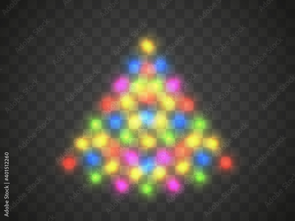 Christmas tree light on a transparent background. Transparent lights in ...