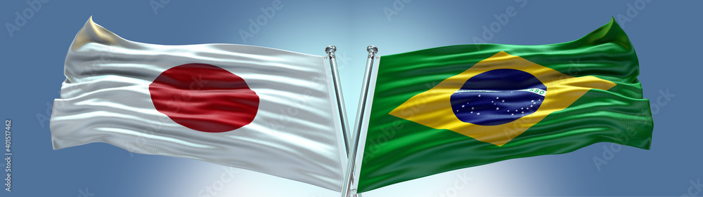 Double Flag Brazil vs Japan flag waving flag with texture background ...