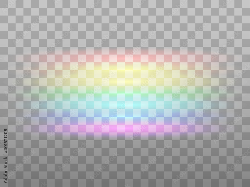 Rainbow light on transparent background. Glowing light, magic glow ...