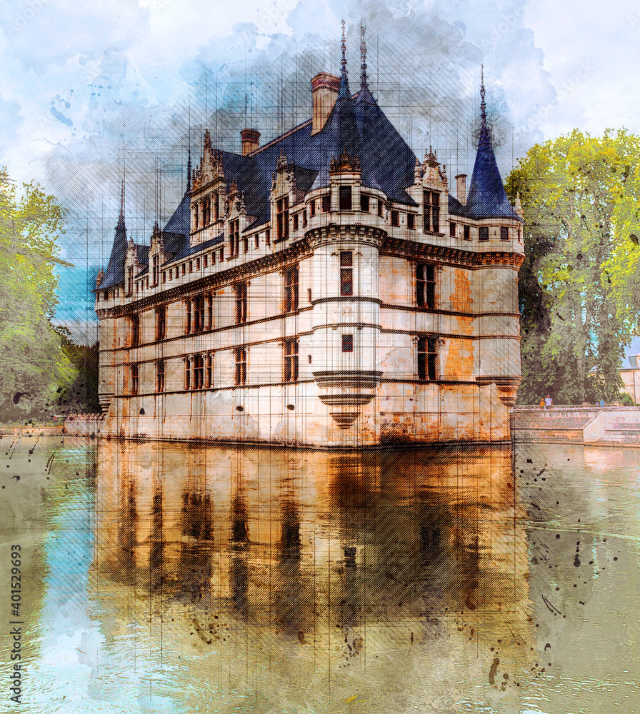 Beautiful castle "Chateau of Azay le Rideau" Loire Valley, France ...