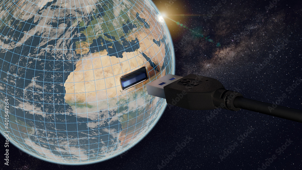 Earth with USB 3.0 cable - digitalization - industry 4.0 Stock ...