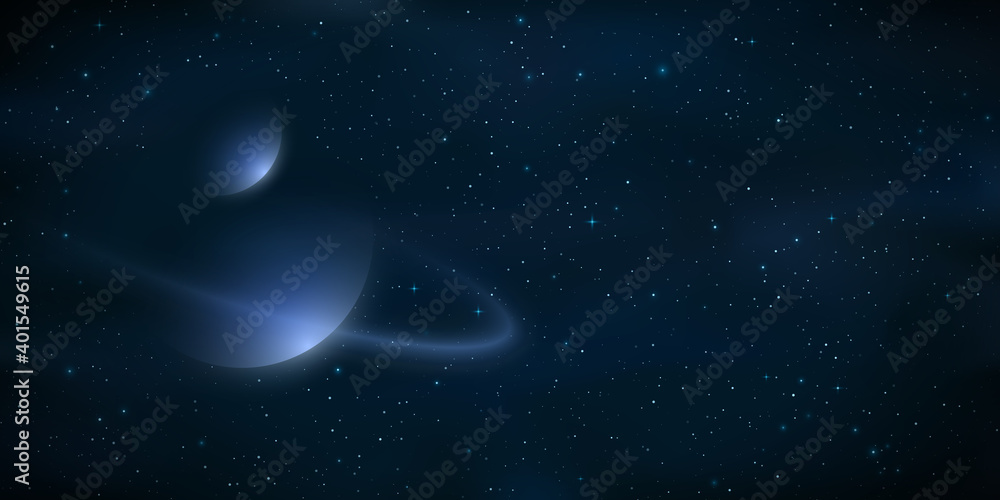 Planet with a ring on a realistic galaxy background. Space concept ...