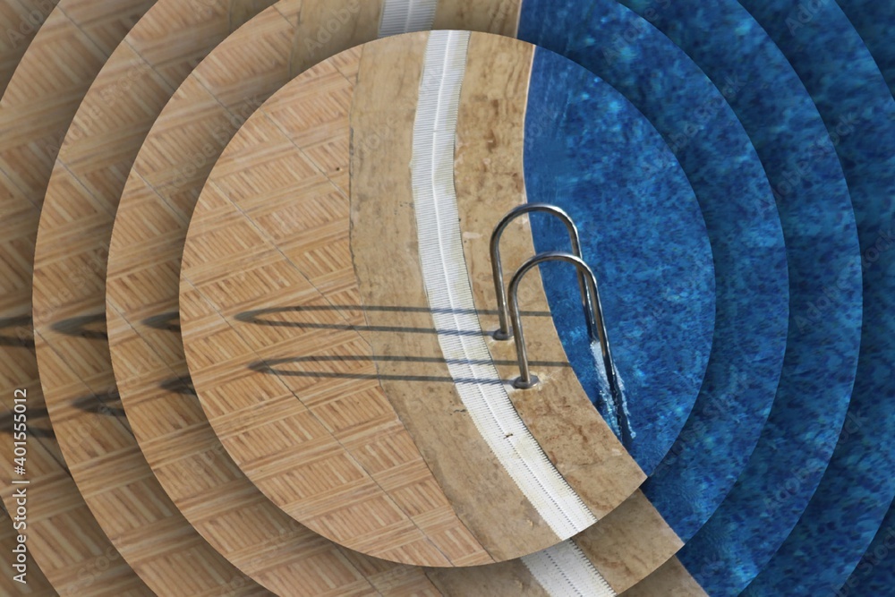 photograph of swimming pool area transformed into variations of ...