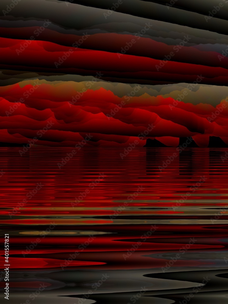 dramatic artic black and red colored sky and clouds transformed into ...