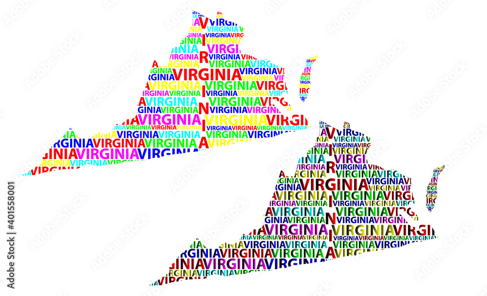 Sketch Virginia (United States of America) letter text map, Virginia ...