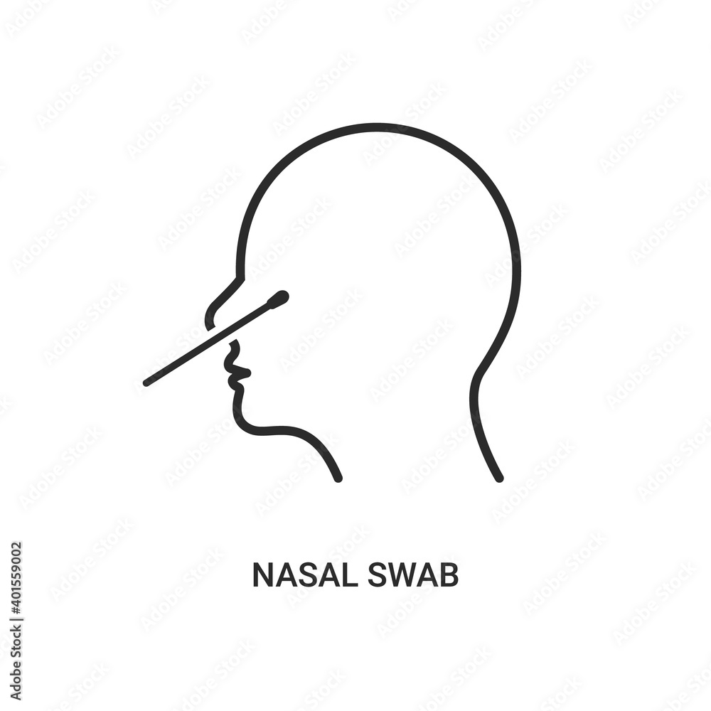 Covid nasal swab icon. Corona virus nasal pcr swab test line icon Stock ...