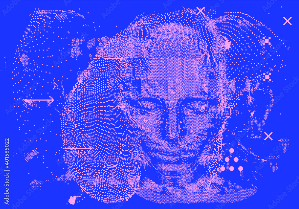 Low poly android head made of pixels and particles. Artificial ...