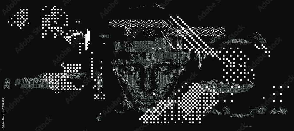 Android head made of pixels and particles. Artificial Intelligence ...