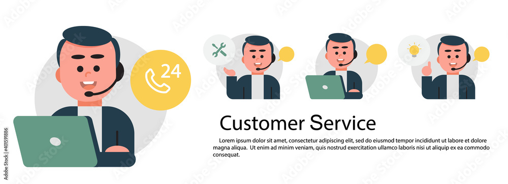 Smiling customer Call center men Talk to customers with confident ...