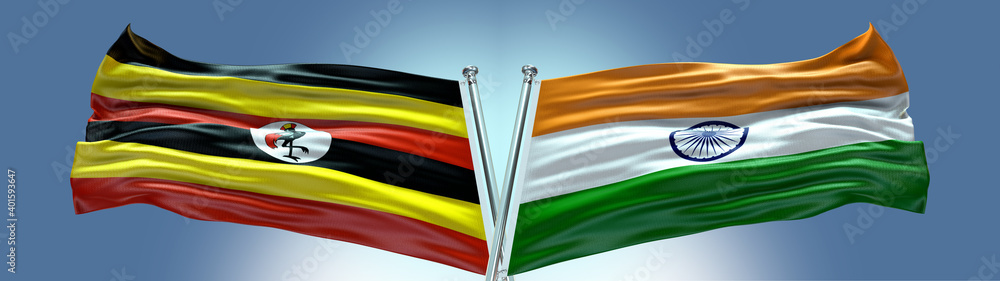 Foto de Double Flag India vs Uganda flag waving flag with texture ...