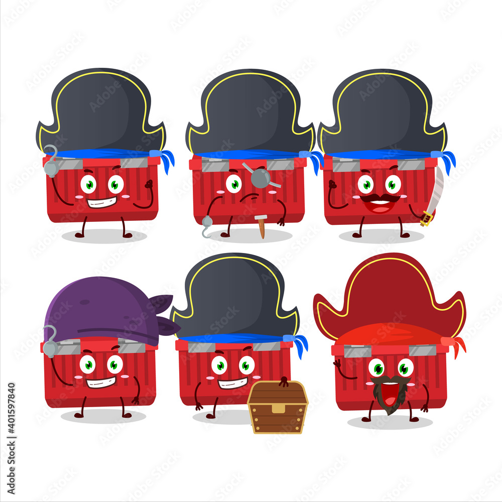 Cartoon character of red toolbox with various pirates emoticons Stock ...