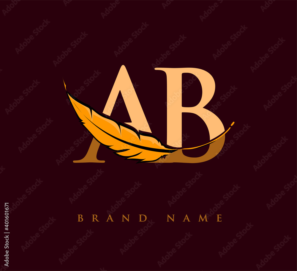 Initial letter AB logo with Feather Company Name, Simple and Clean ...