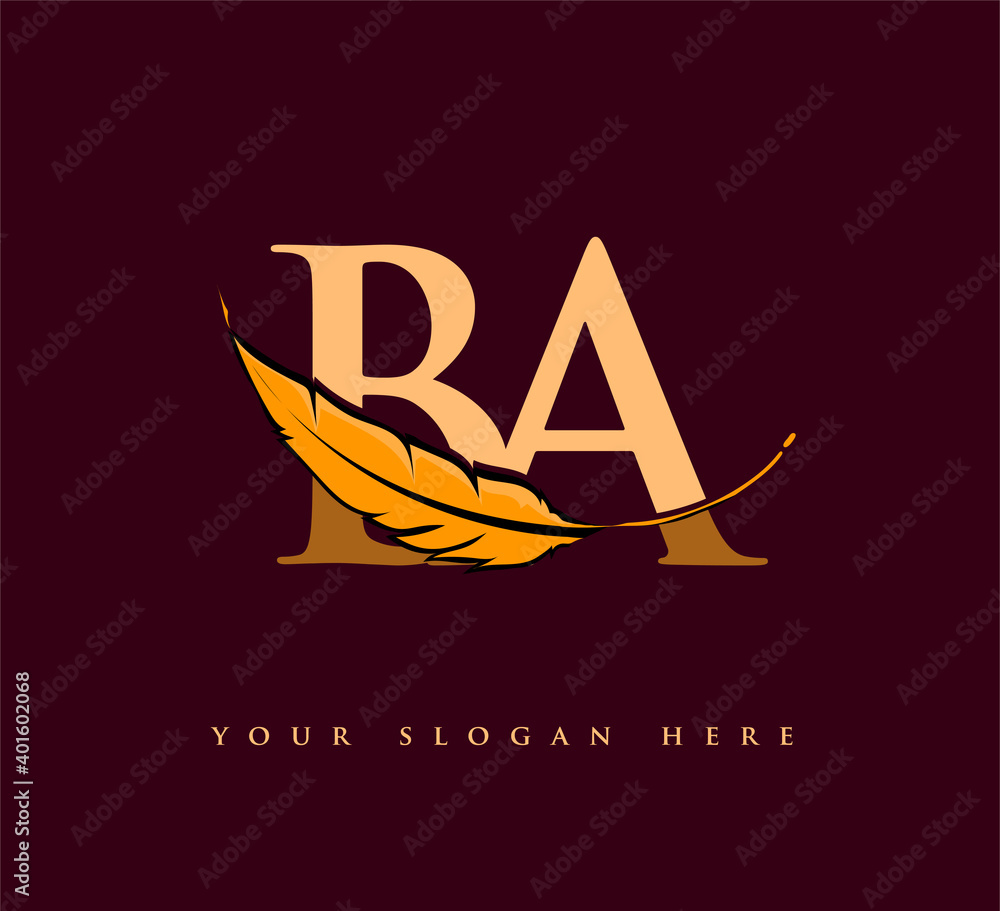 Initial letter BA logo with Feather Company Name, Simple and Clean ...