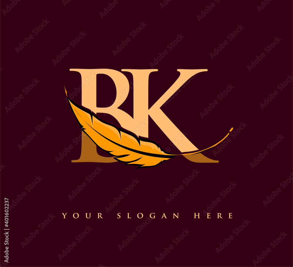 Initial letter BK logo with Feather Company Name, Simple and Clean ...
