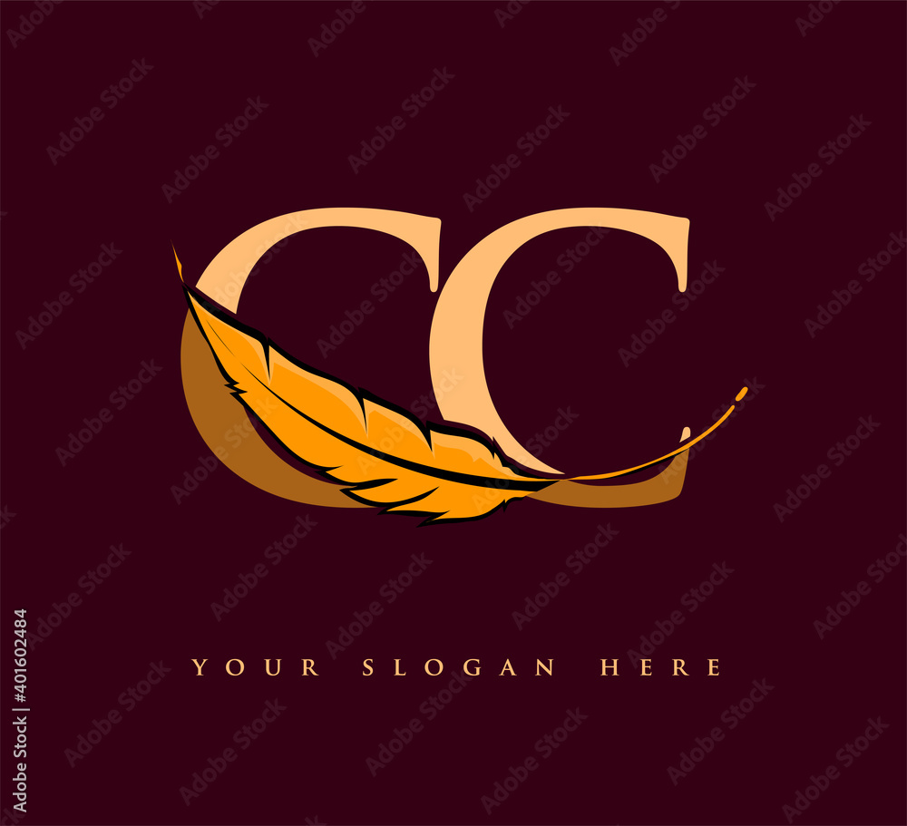 Initial letter CC logo with Feather Company Name, Simple and Clean ...