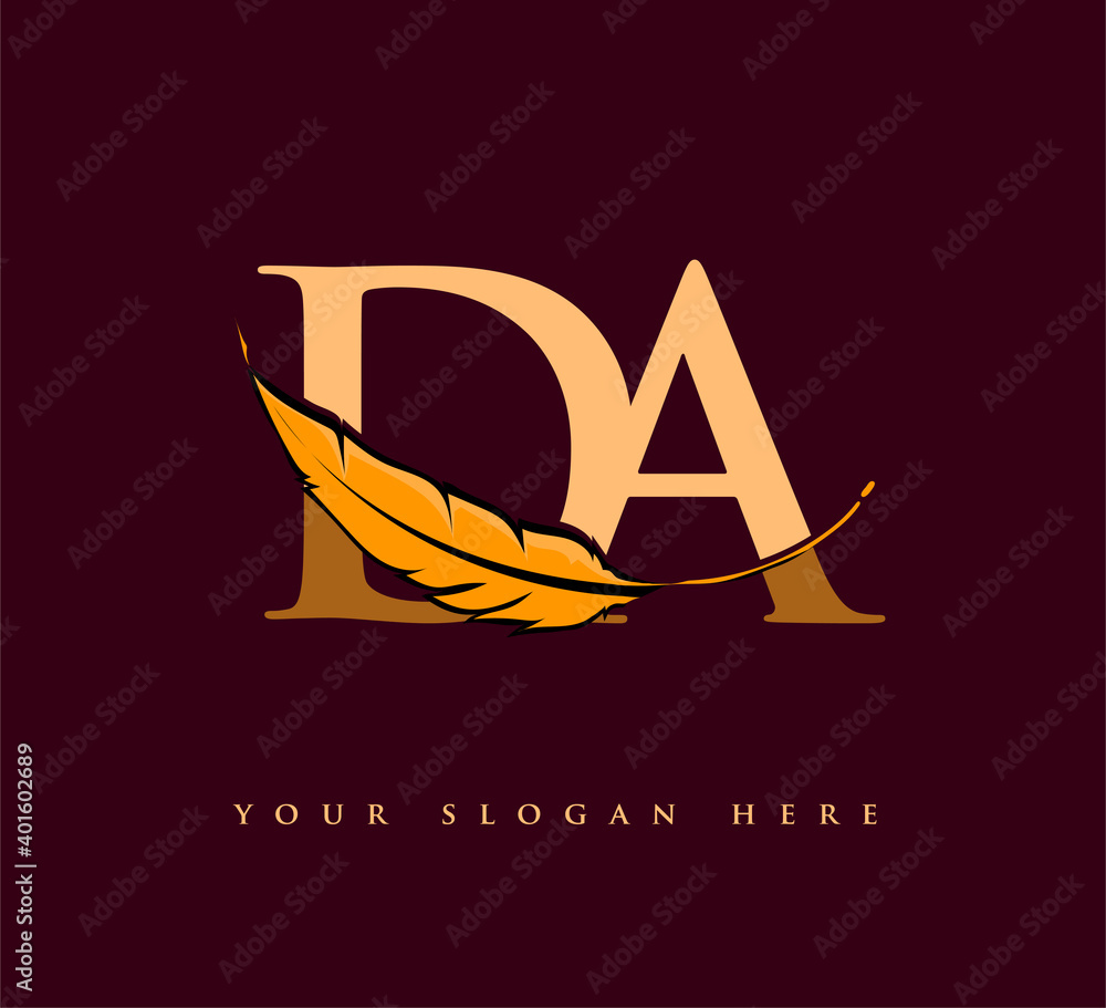 Initial letter DA logo with Feather Company Name, Simple and Clean ...