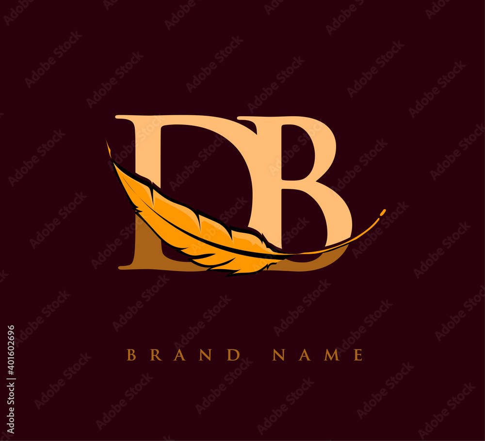 Initial letter DB logo with Feather Company Name, Simple and Clean ...