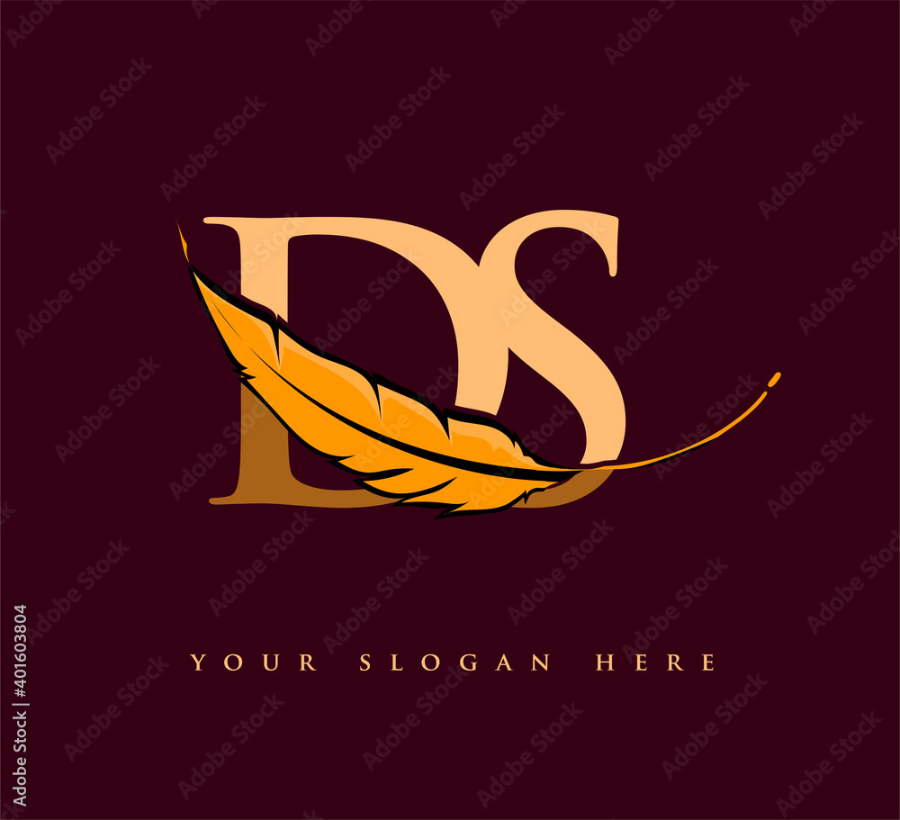 Initial letter DS logo with Feather Company Name, Simple and Clean ...