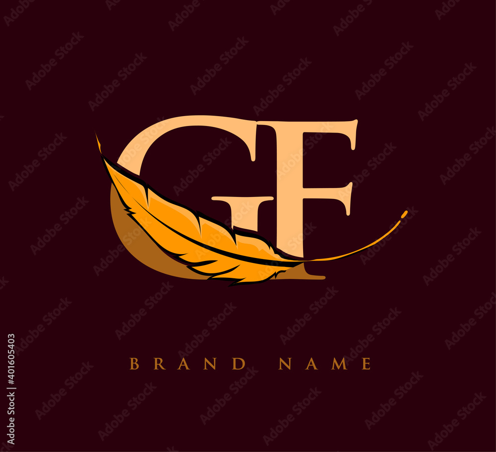 Initial letter GF logo with Feather Company Name, Simple and Clean ...
