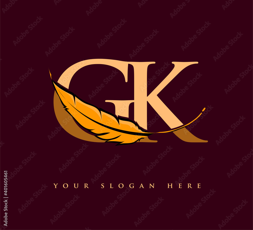 Initial letter GK logo with Feather Company Name, Simple and Clean ...