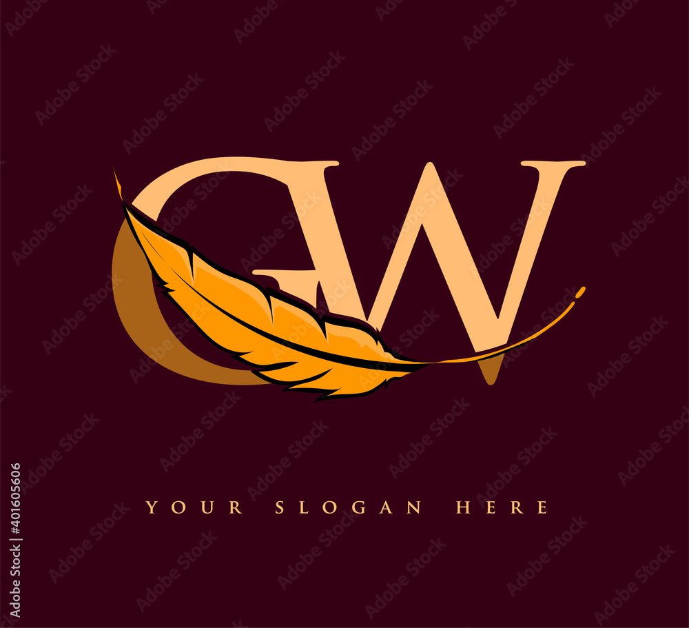 Initial letter GW logo with Feather Company Name, Simple and Clean ...