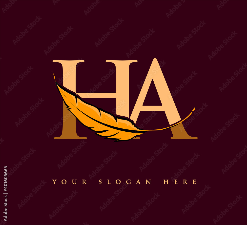 Initial letter HA logo with Feather Company Name, Simple and Clean ...
