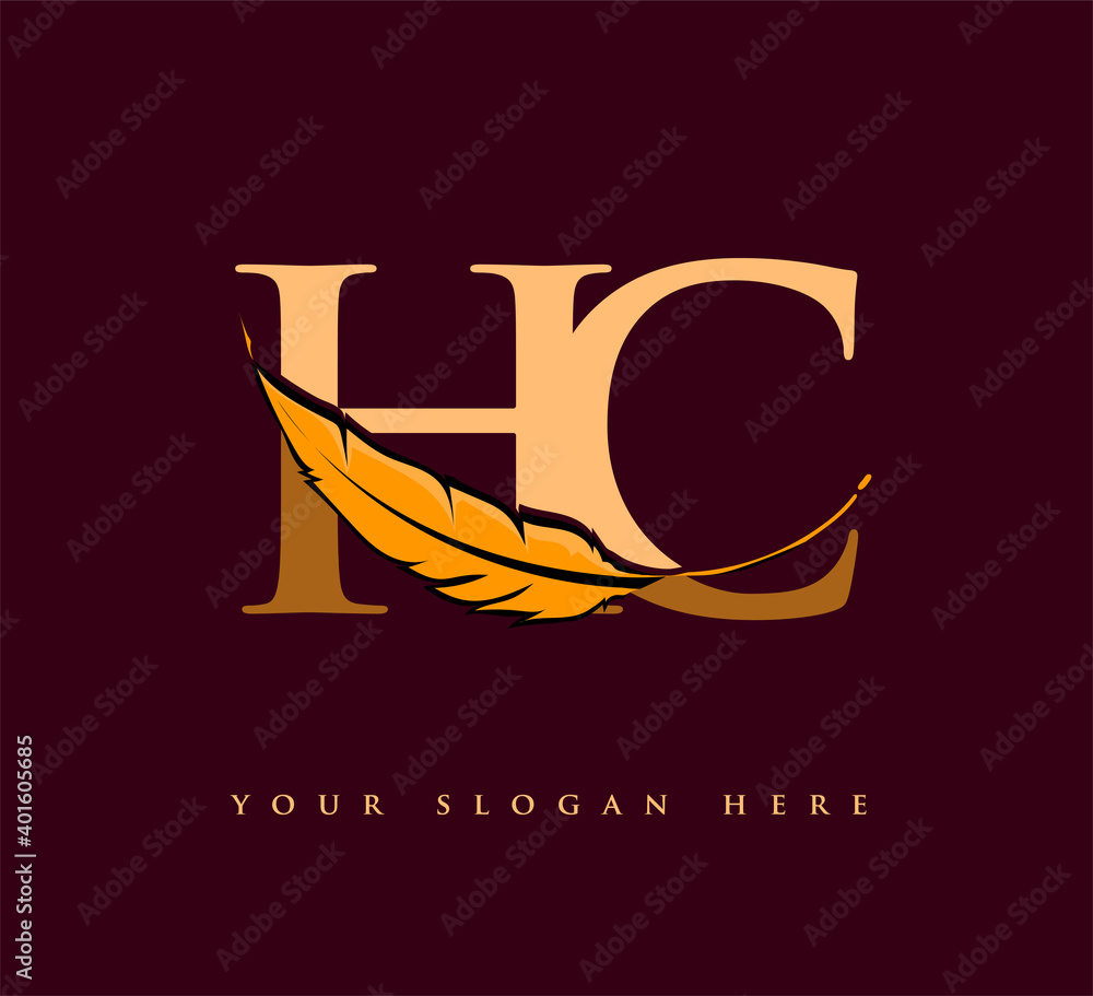 Initial letter HC logo with Feather Company Name, Simple and Clean ...