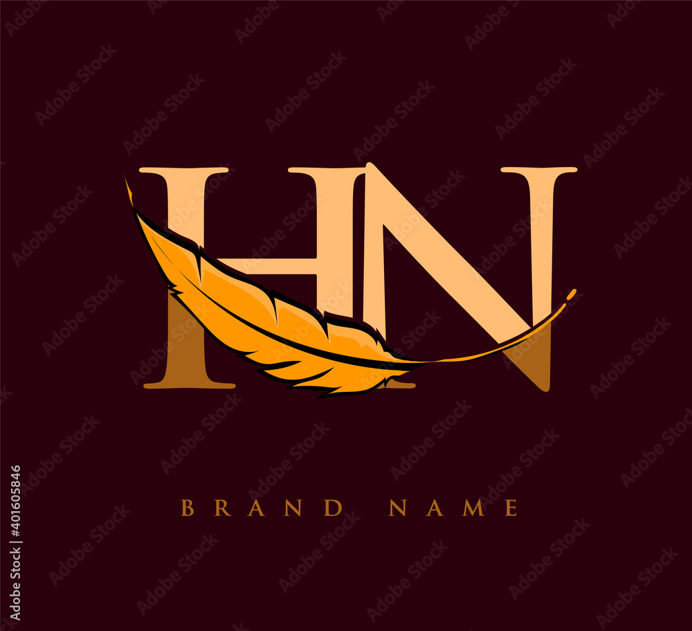 Initial letter HN logo with Feather Company Name, Simple and Clean ...