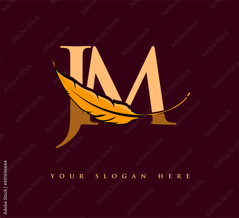 Initial letter JM logo with Feather Company Name, Simple and Clean ...