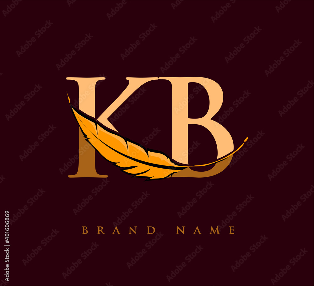 Initial letter KB logo with Feather Company Name, Simple and Clean ...