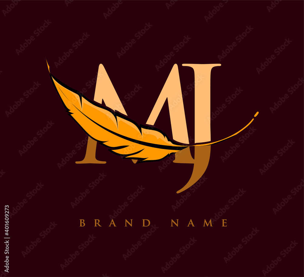 Initial letter MJ logo with Feather Company Name, Simple and Clean ...
