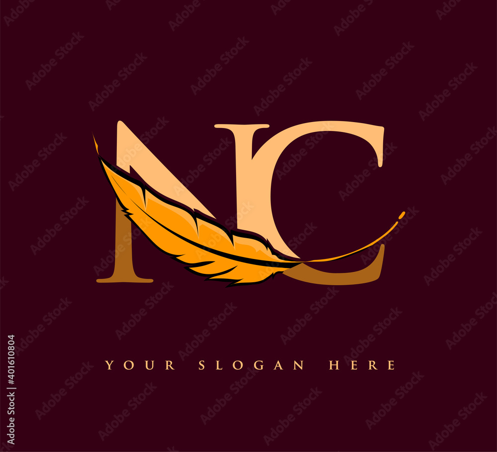 Initial letter NC logo with Feather Company Name, Simple and Clean ...