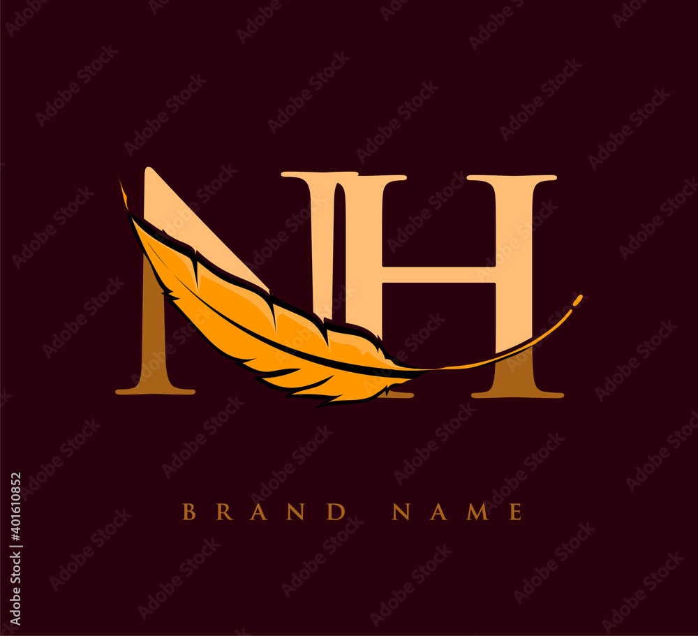 Initial letter NH logo with Feather Company Name, Simple and Clean ...