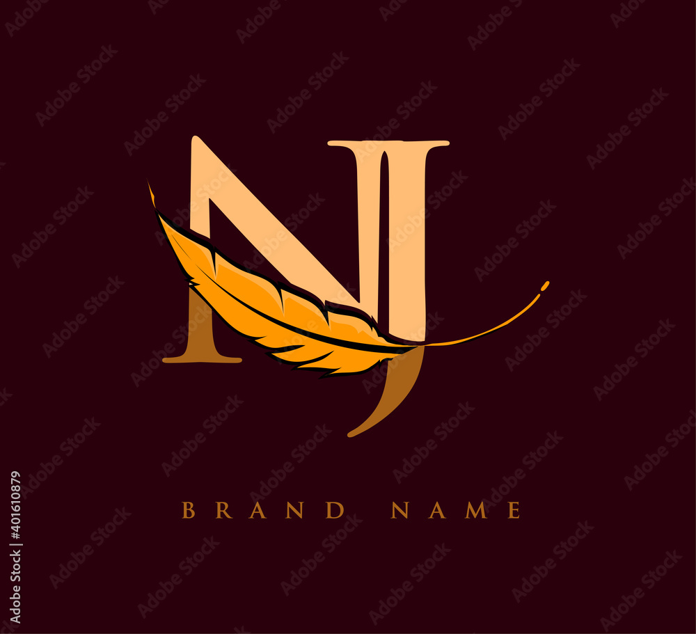 Initial letter NJ logo with Feather Company Name, Simple and Clean ...