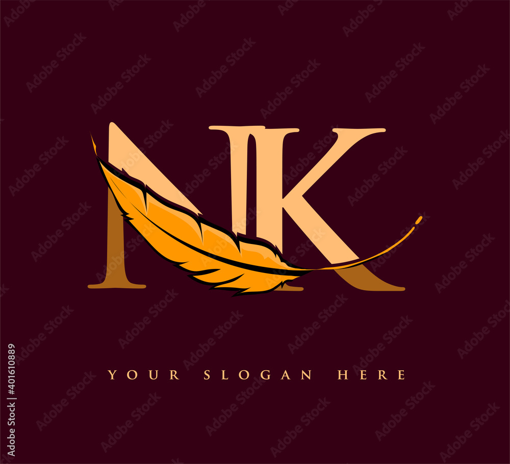 Initial letter NK logo with Feather Company Name, Simple and Clean ...