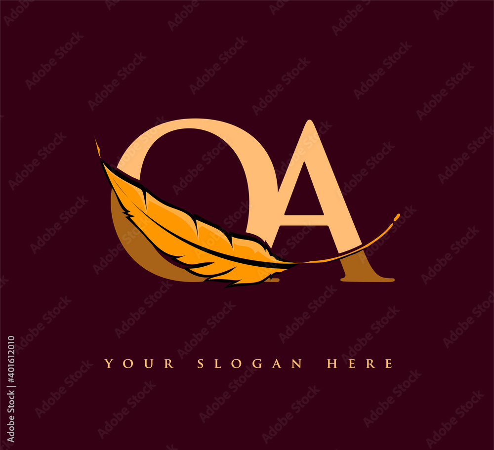 Initial letter OA logo with Feather Company Name, Simple and Clean ...