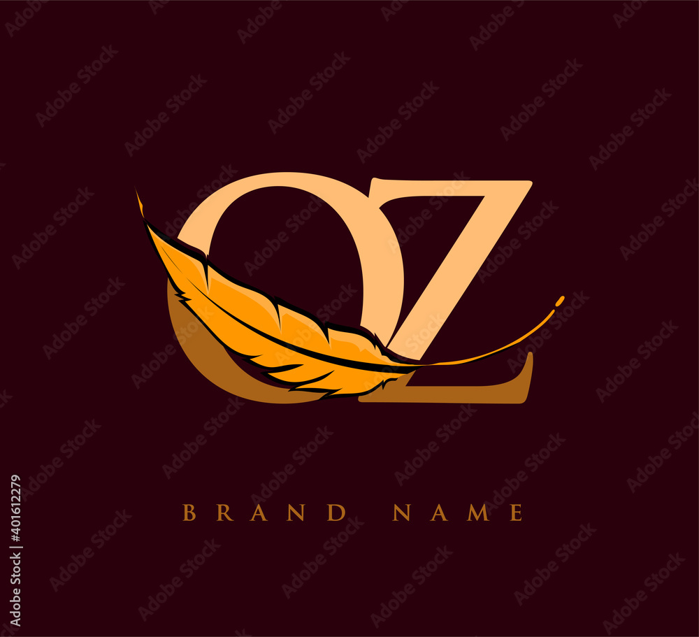 Initial letter OZ logo with Feather Company Name, Simple and Clean ...