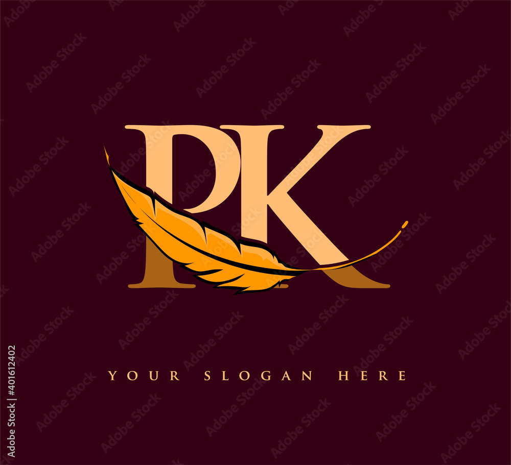 Initial letter PK logo with Feather Company Name, Simple and Clean ...